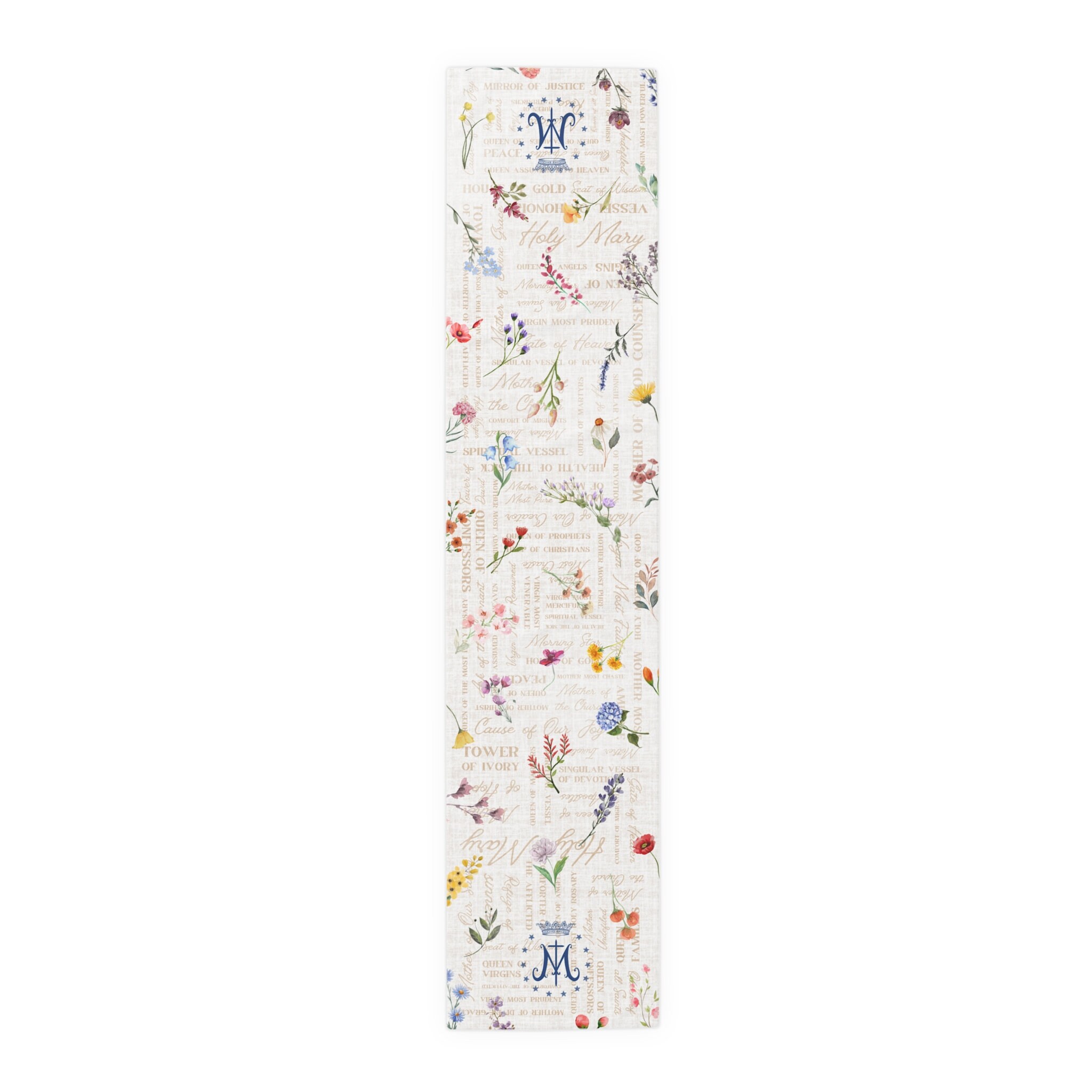 Marian Table Runner With Spring Flowers cotton, Poly Catholic Home ...
