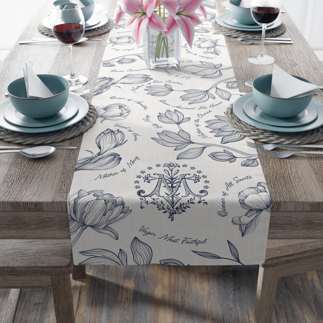 XL Marian Table Runner in Blue (cotton, Poly) | Catholic Home Decor - Etsy