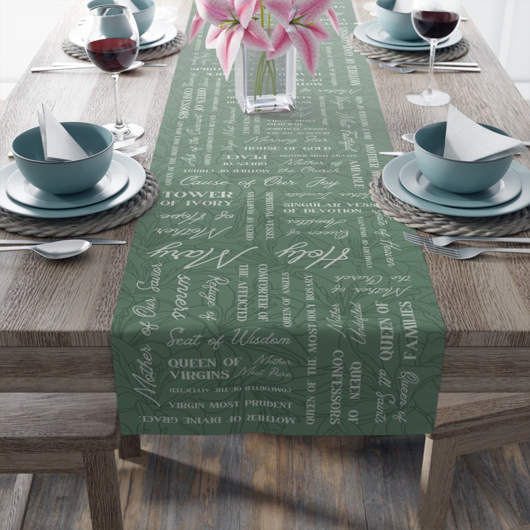 Marian Table Runner in Green (cotton, Poly) | Catholic Home Decor - Etsy