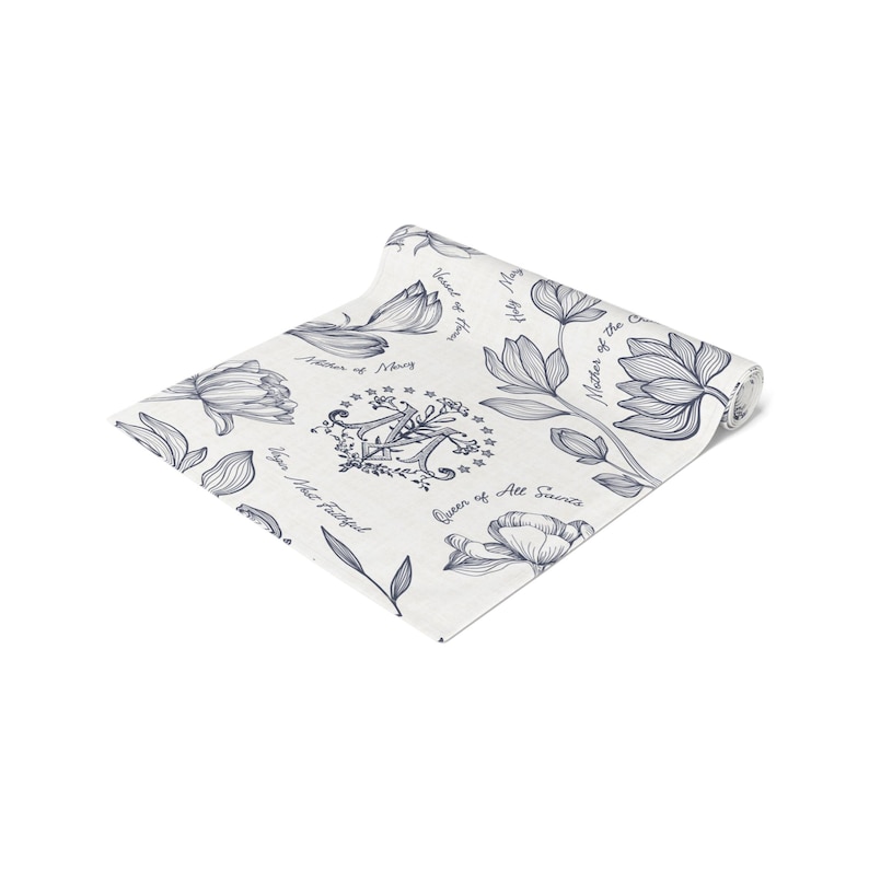XL Marian Table Runner in Blue (cotton, Poly) | Catholic Home Decor - Etsy