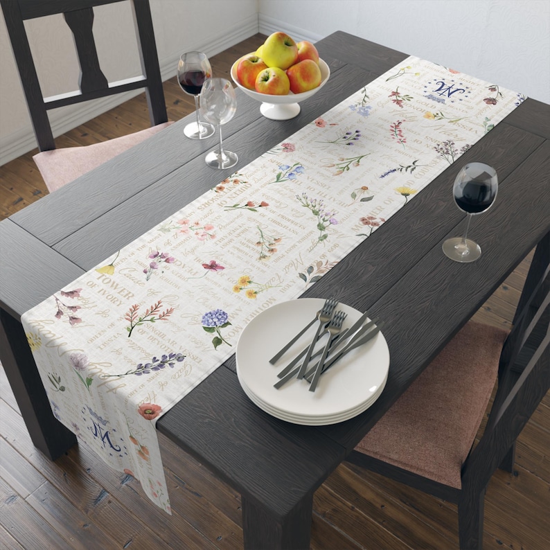Marian Table Runner With Spring Flowers (cotton, Poly) | Catholic Home ...