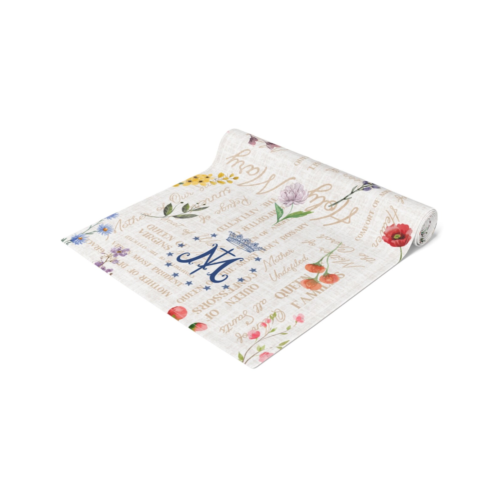 Marian Table Runner With Spring Flowers cotton, Poly Catholic Home ...