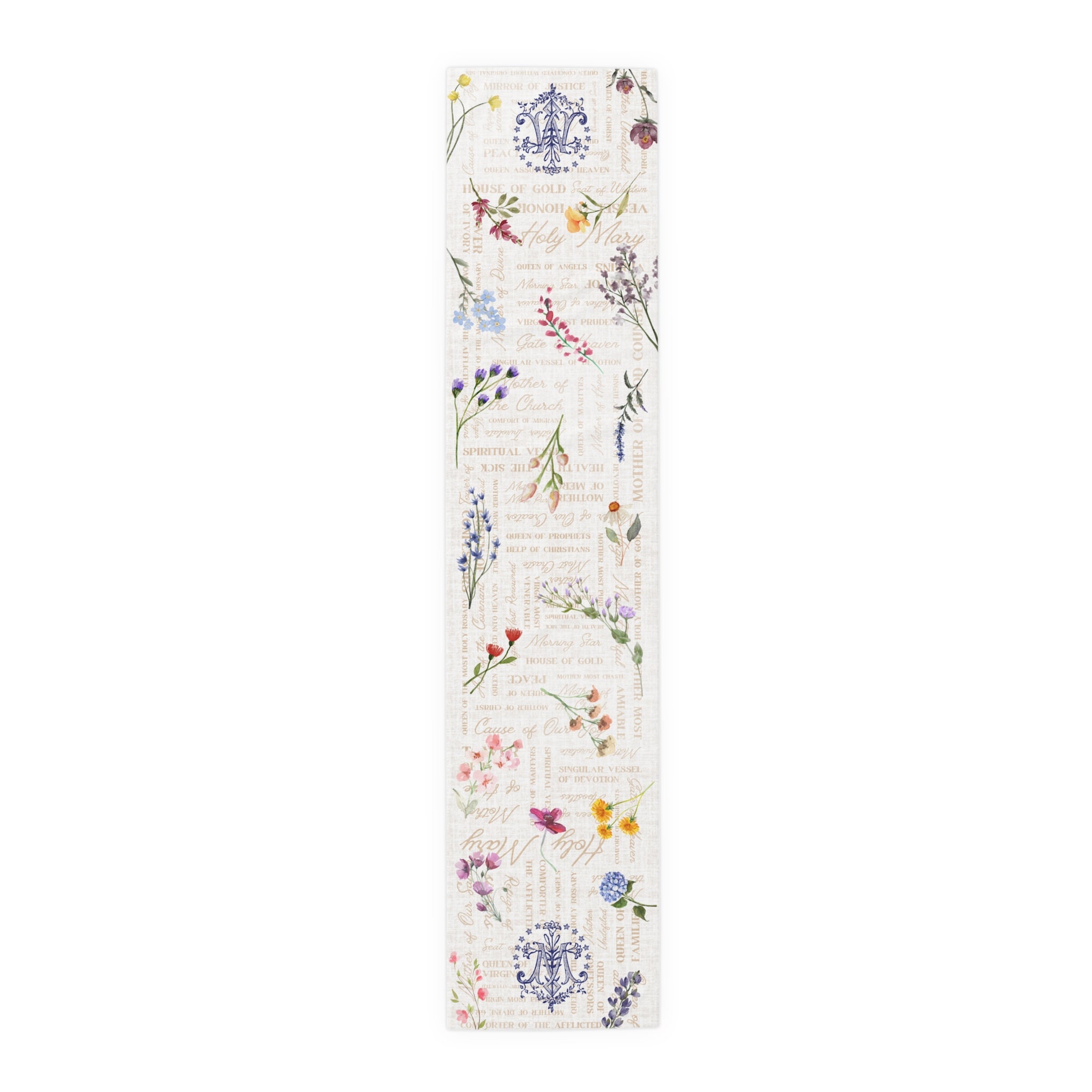 Marian Table Runner With Spring Flowers cotton, Poly Catholic Home ...