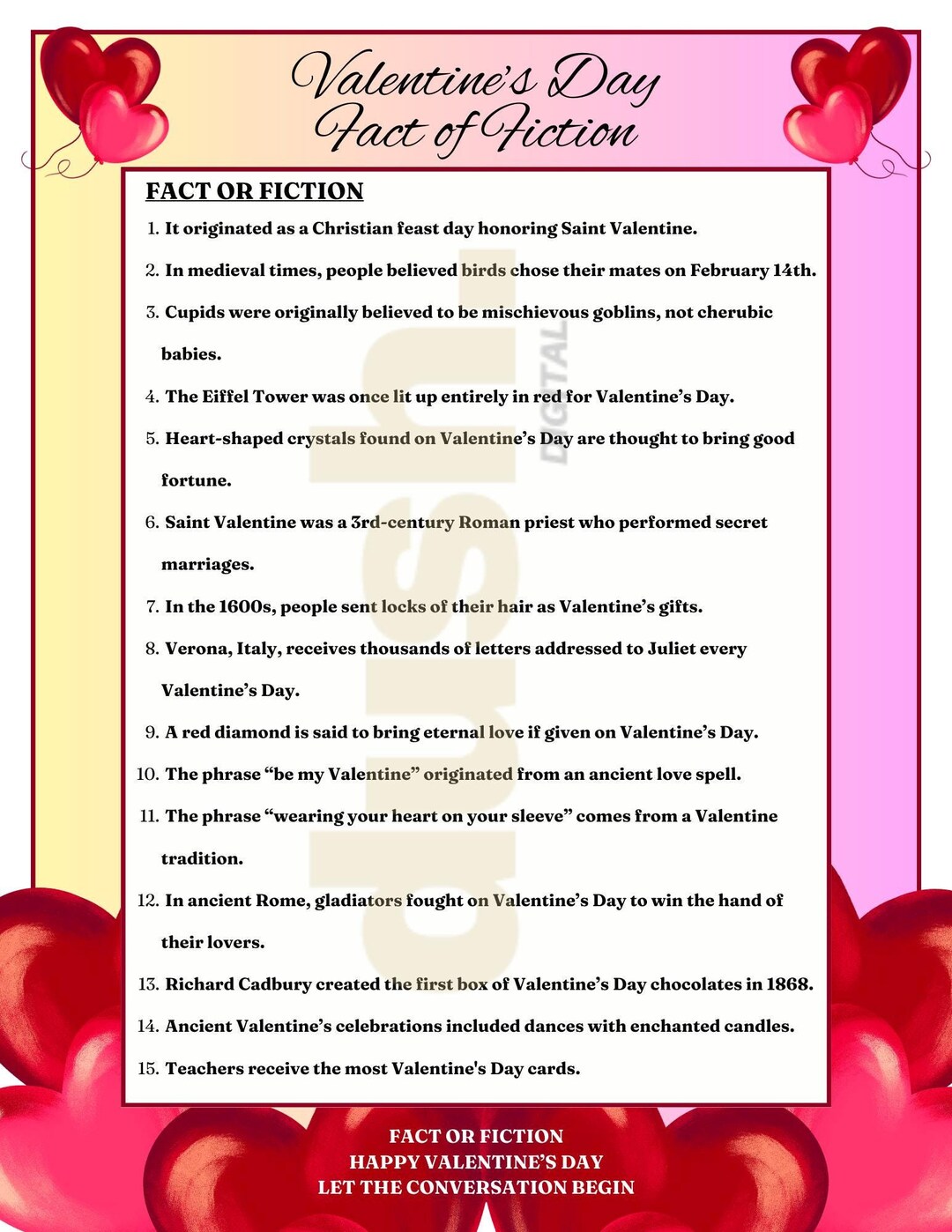Valentine's Day Fact or Fiction Game Printable, Adult Printable ...