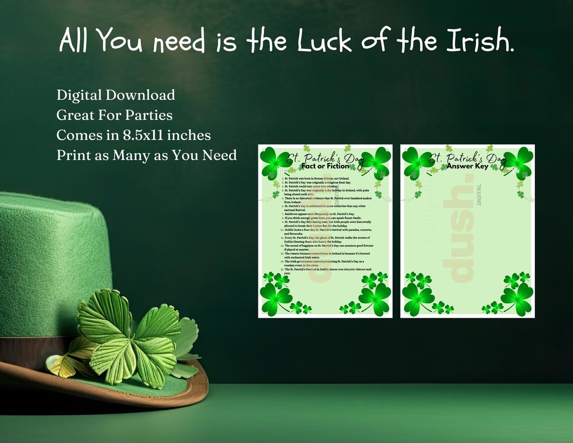 St. Patrick’s Day Fact or Fiction Game, Printable Quiz 8.5x11" PDF ...