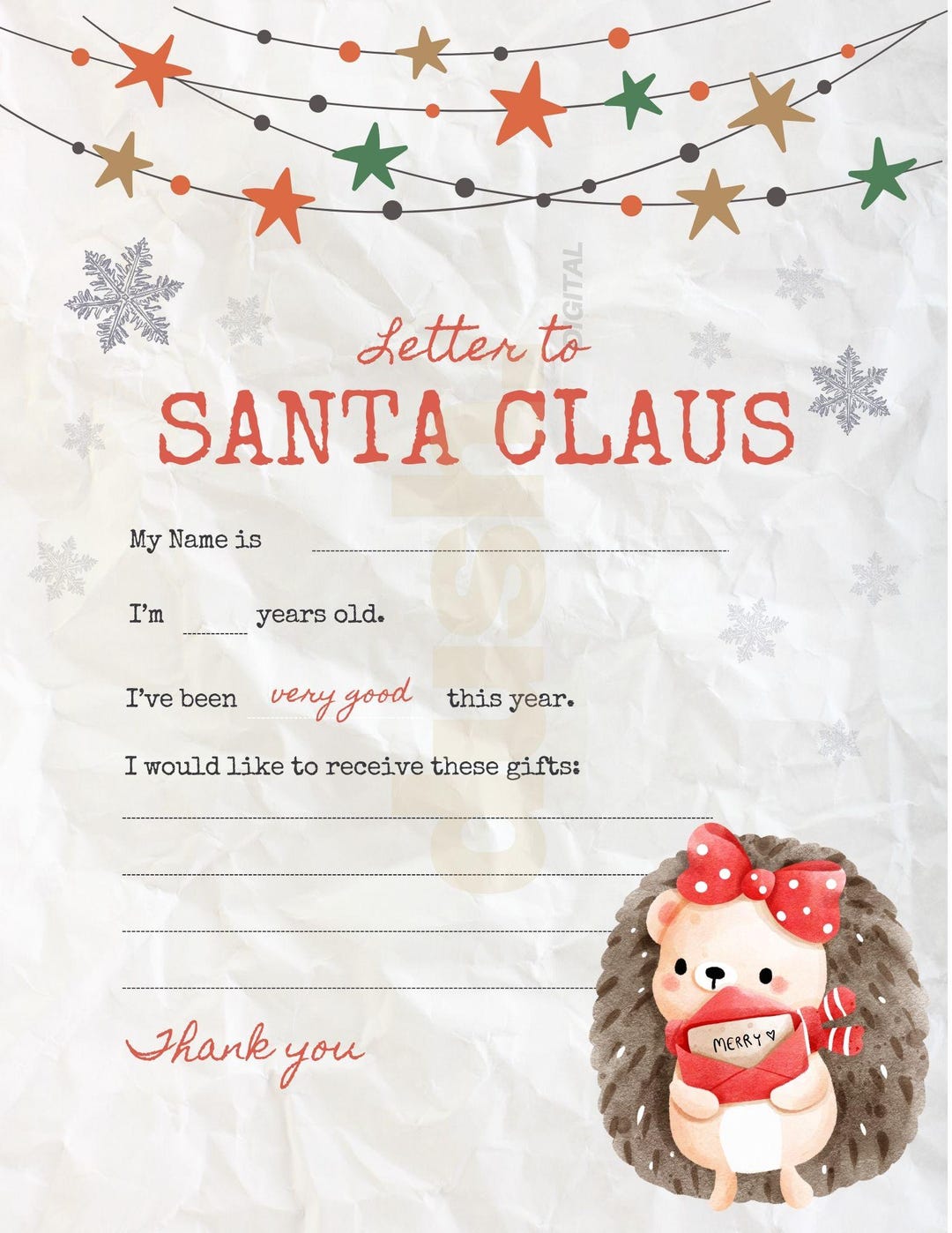 Christmas Wish List Printable, Letter to Santa, Printable Download ...