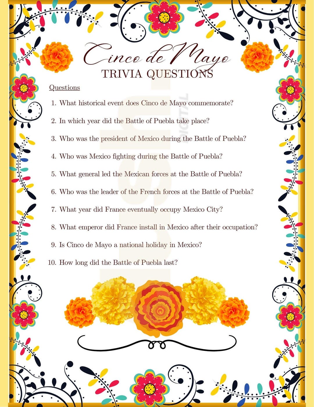 Cinco De Mayo Trivia Game Printable– 10 Fun Questions With Answers ...