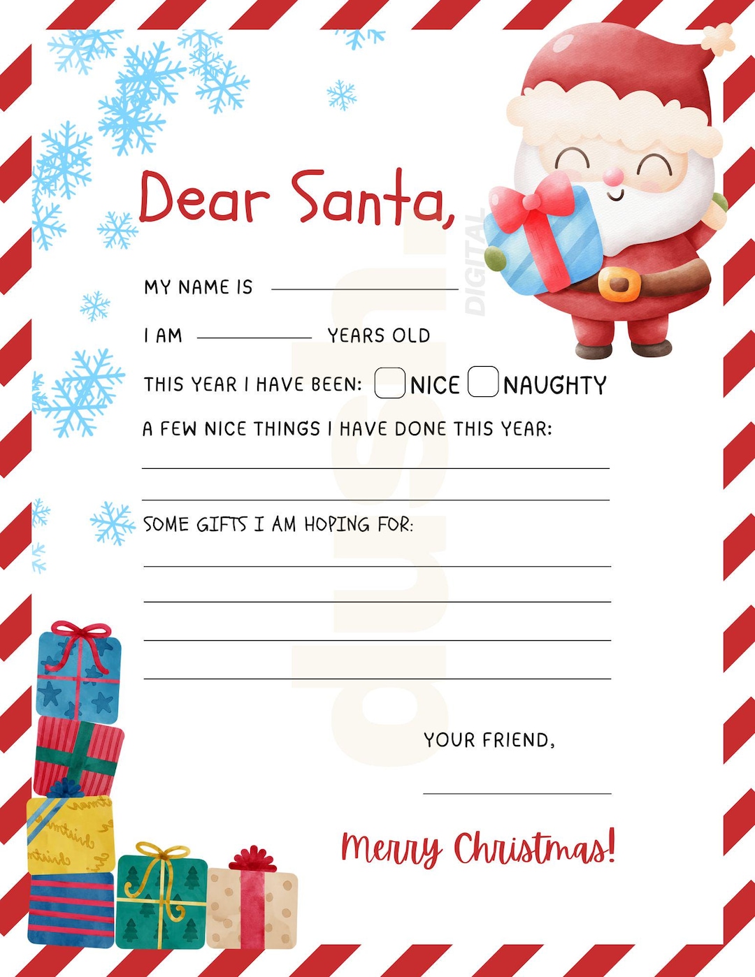 Christmas Wish List Printable, Letter to Santa, Printable Download ...