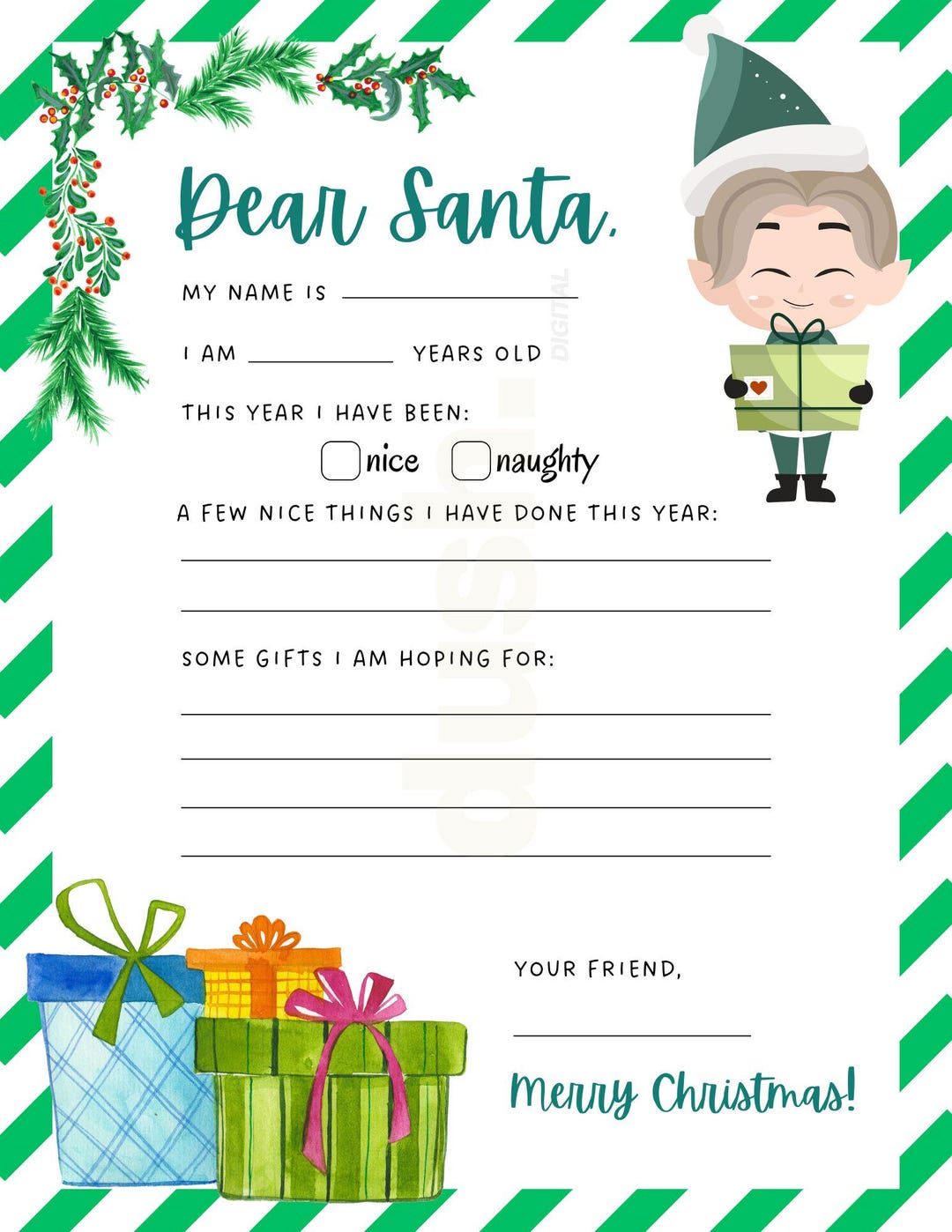 Christmas Wish List Printable, Letter to Santa, Printable Download ...