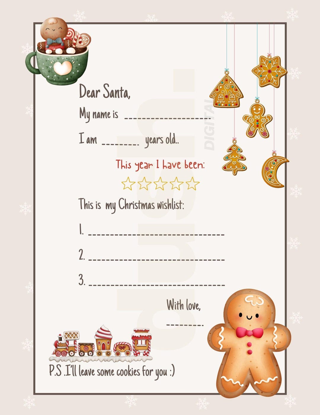 Christmas Wish List Printable, Letter to Santa, Printable Download ...