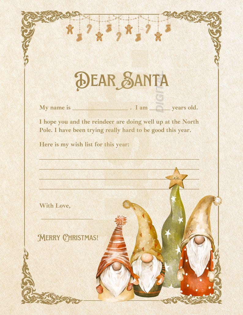 Christmas Wish List Printable, Letter to Santa, Printable Download ...