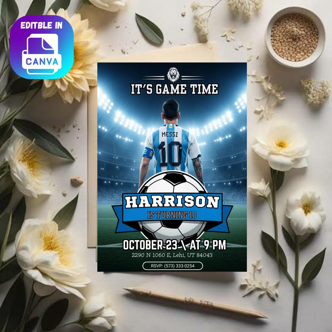 Lionel Messi Birthday Invitation Template, Editable Soccer Party Invite ...