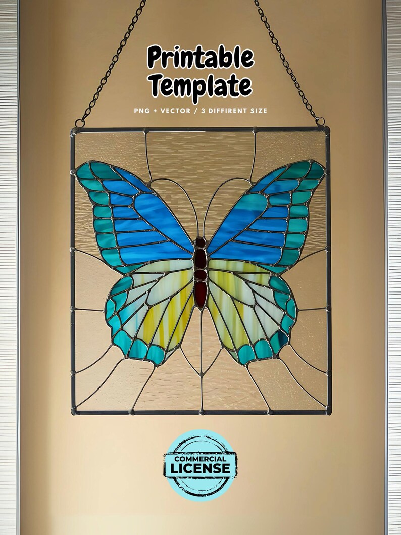 Butterfly Stained Glass Pattern: Easy DIY Suncatcher Template (digital ...