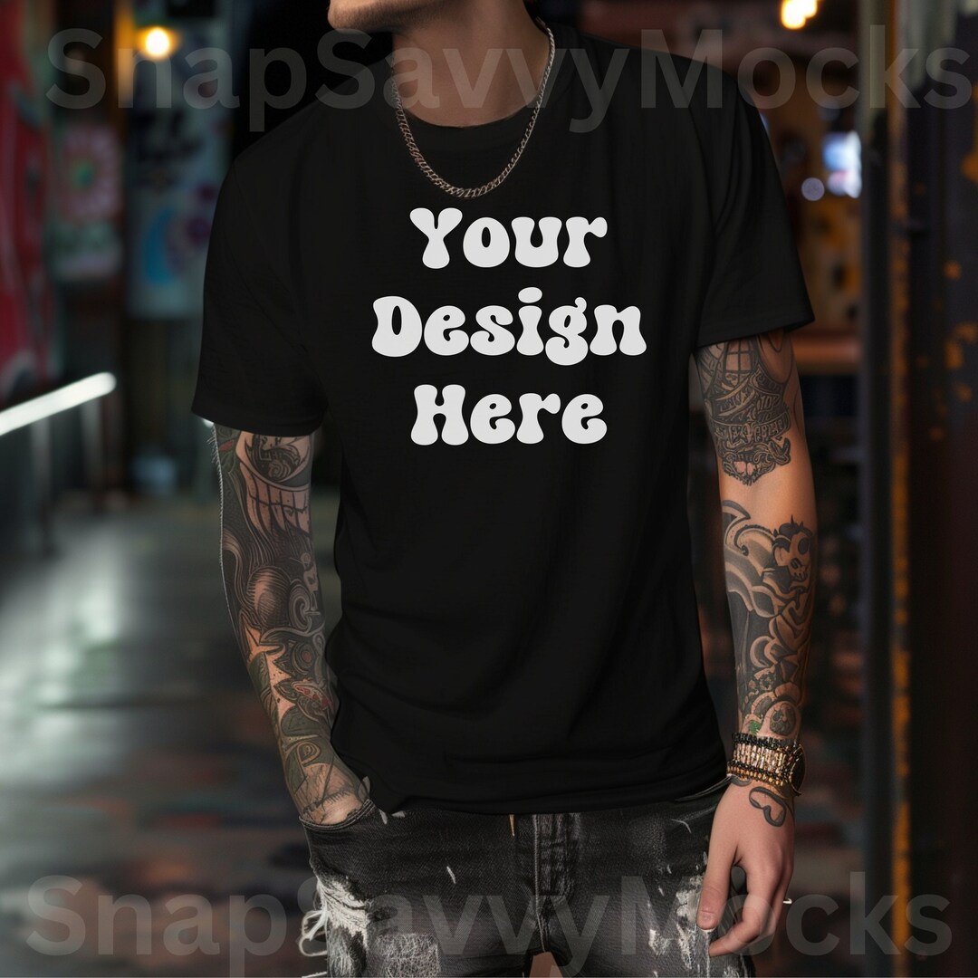 Bella Canvas 3001 Black Tshirt Mockup, Rocker T-shirt Mockup, Punk ...