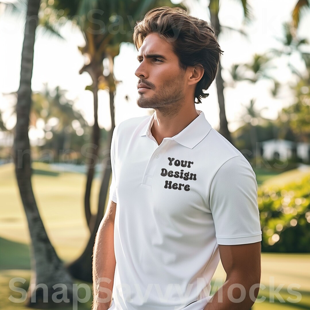 Male Model White Polo Shirt Mockup, Polo Shirt Mockup, Tshirt Mockup ...