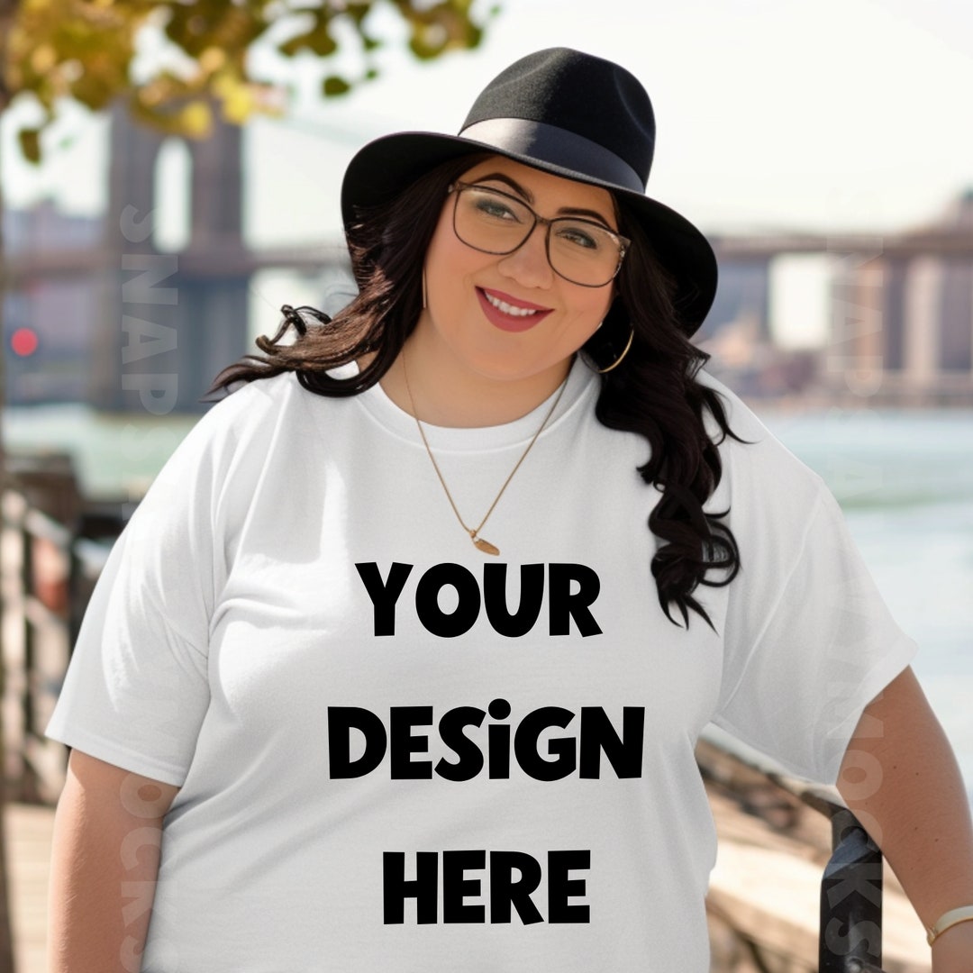 Plus Size Mockup Bella Canvas 3001 | Plus Size Model White T-shirt ...