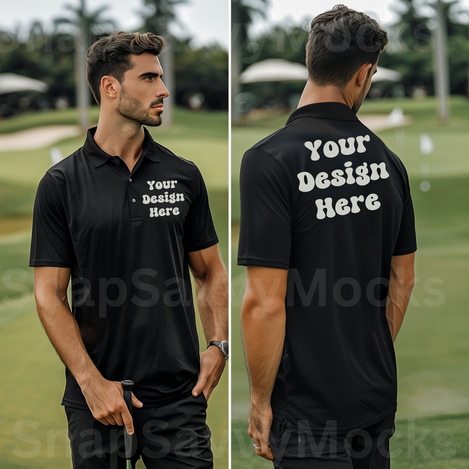 Front and Back Polo Shirt Mockup, Black Shirt Mock, Polo Shirt Mockup ...