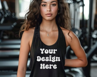 White Next Level 1533 Mockup, Womens Gym Tank Top Mockup, Woman Fitness ...