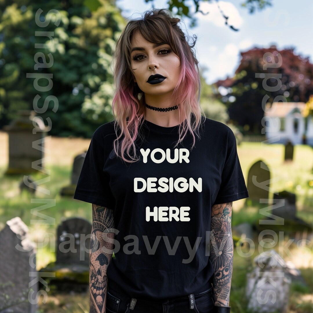 Gothic T-shirt Mockup, Gothic Black Bella Canva 3001 Shirt Mockup ...