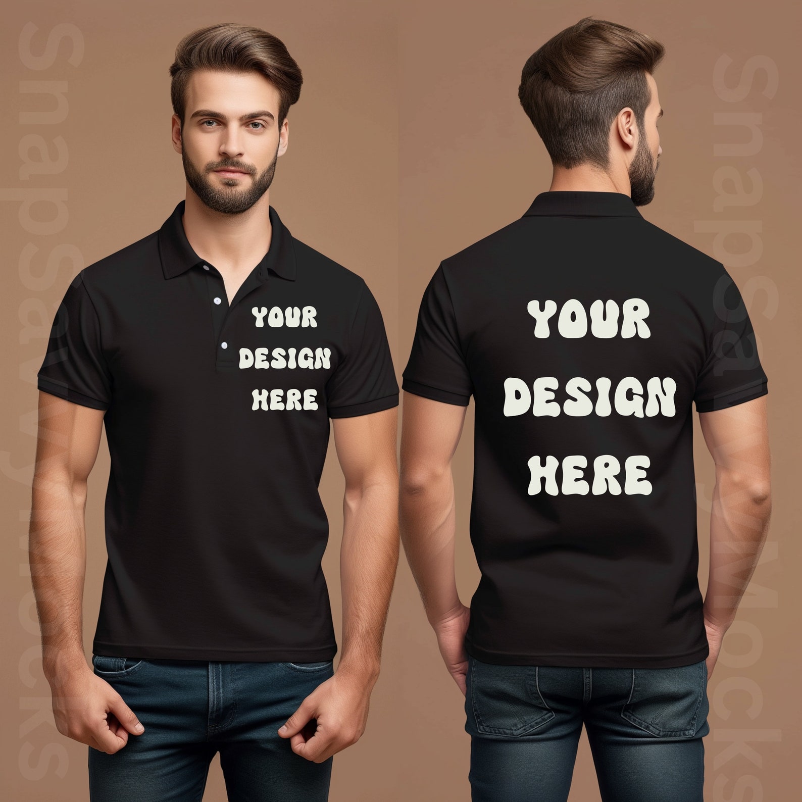 Front and Back Polo Shirt Mockup, Black Shirt Mock, Polo Shirt Mockup ...