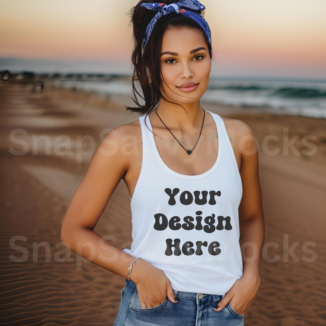 Next Level 1533 Mockup Beach, Next Level 1533 White Tank Top Model ...