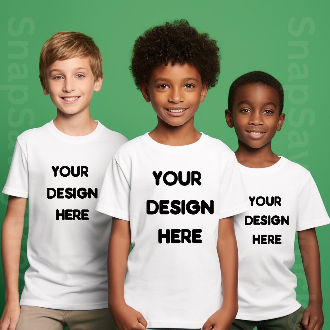 Kids Group Mockup, T-shirt Mockup White Gildan 5000B Group Mockup, Kids ...