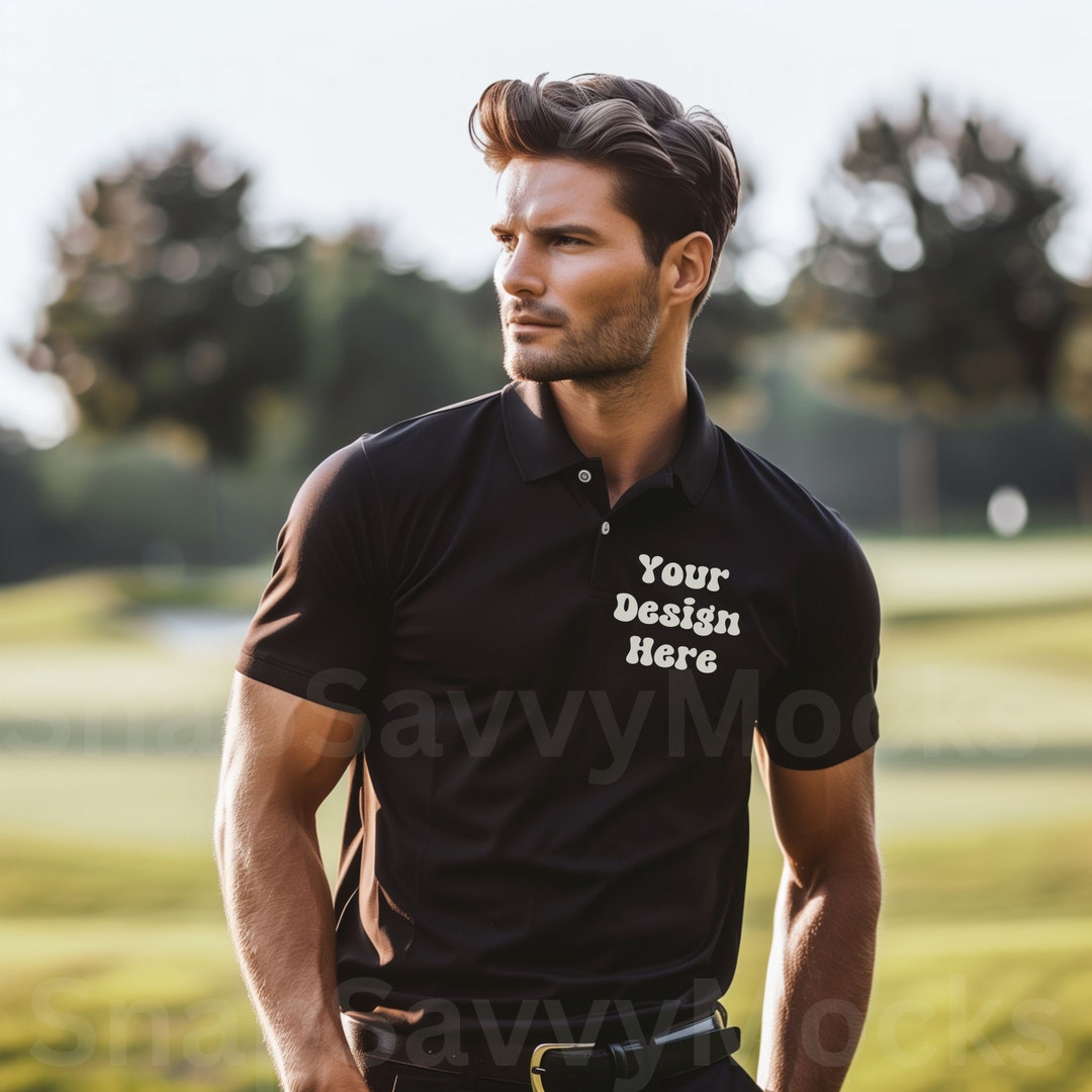 Black Polo Shirt Golf Course Mock Up, Polo Shirt Mockup, Tshirt Mock Up ...