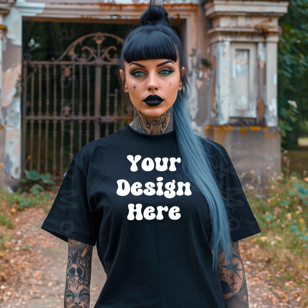 Gothic T-shirt Mockup, Gildan 5000 Mockup Black, Outdoor Mockup, Tattoo ...