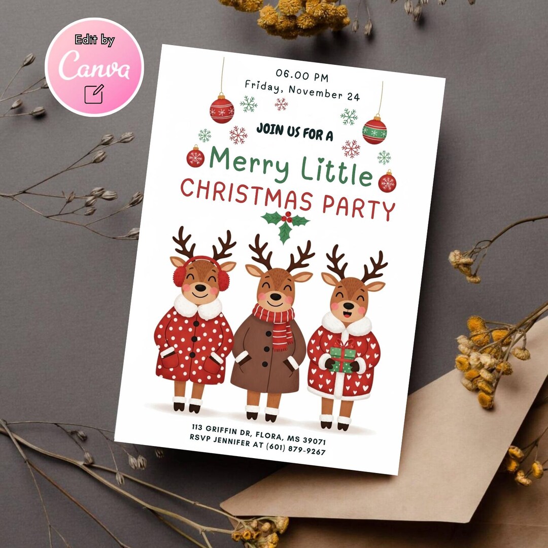 Editable Reindeer Christmas Party Invitation, Rudolph Holiday Invite ...