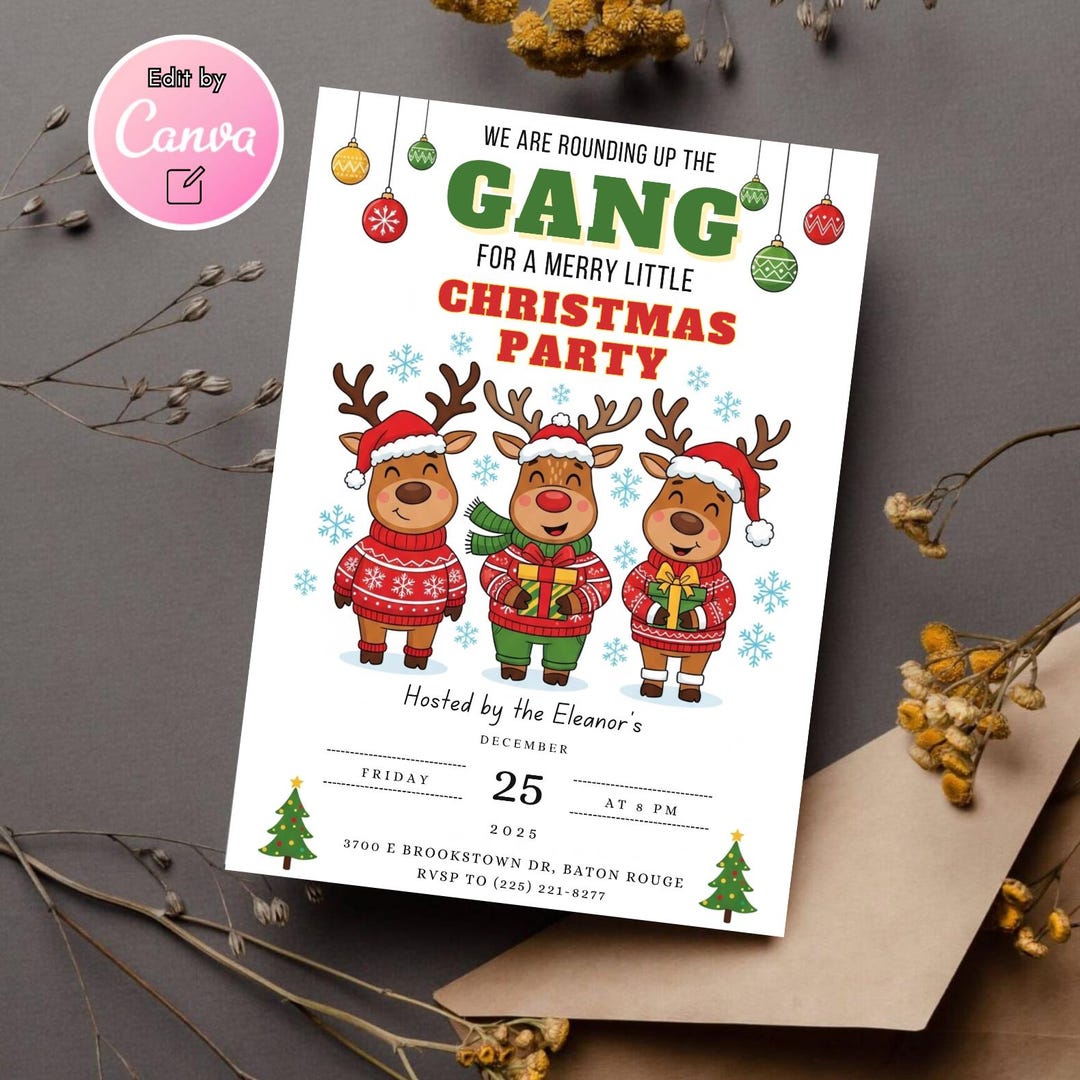 Editable Reindeer Christmas Party Invitation, Rudolph Holiday Invite ...
