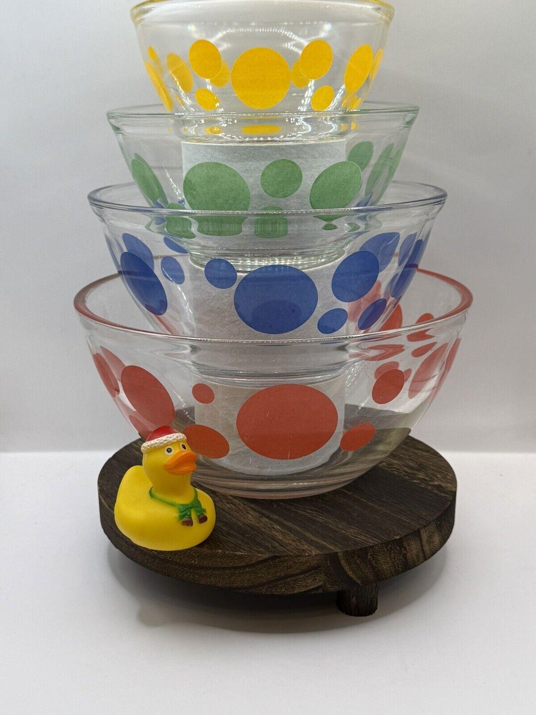 Agee Pyrex Clear Polka Dot Mixing Bowl Set 4 Made in Australia Htf in ...