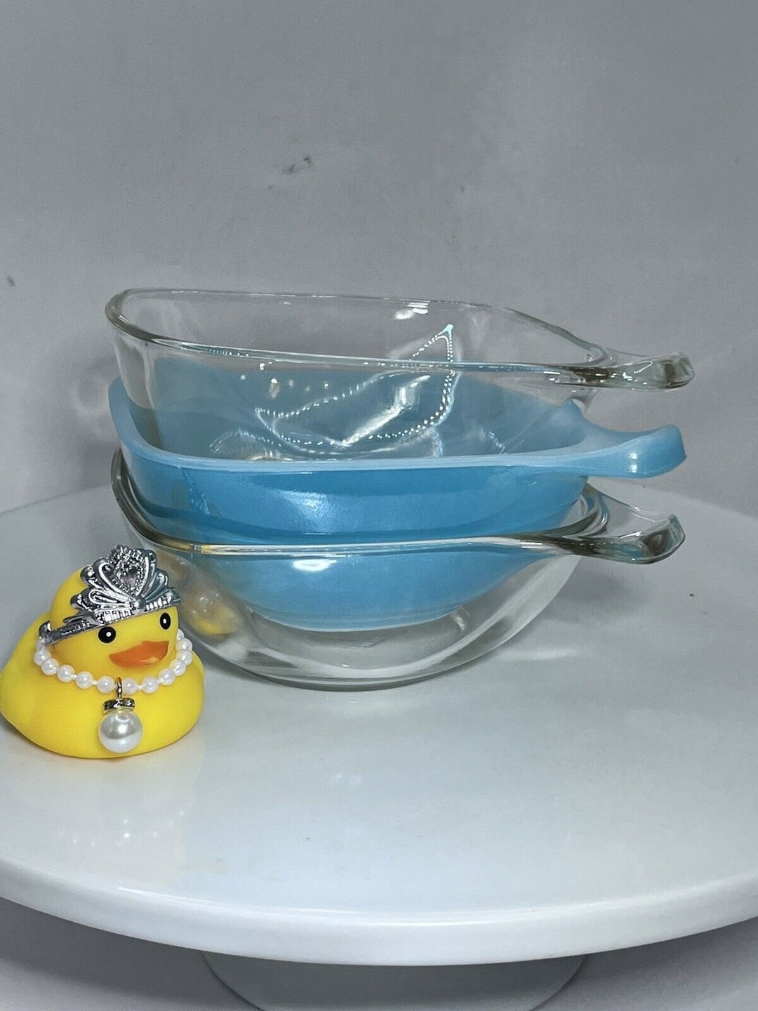 Vintage Agee / Crown Pyrex Blue and Clear Harlequin Handled Ramekins ...