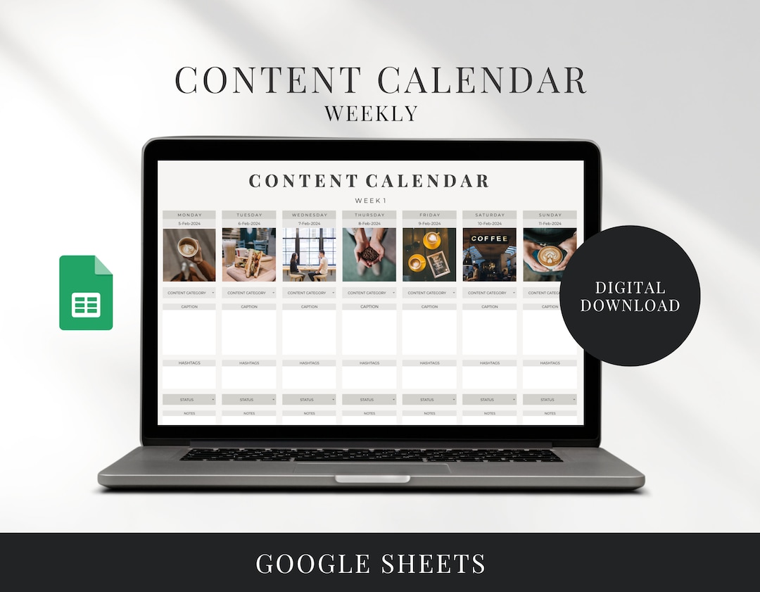 Weekly Content Calendar | Google Sheets Template - Etsy