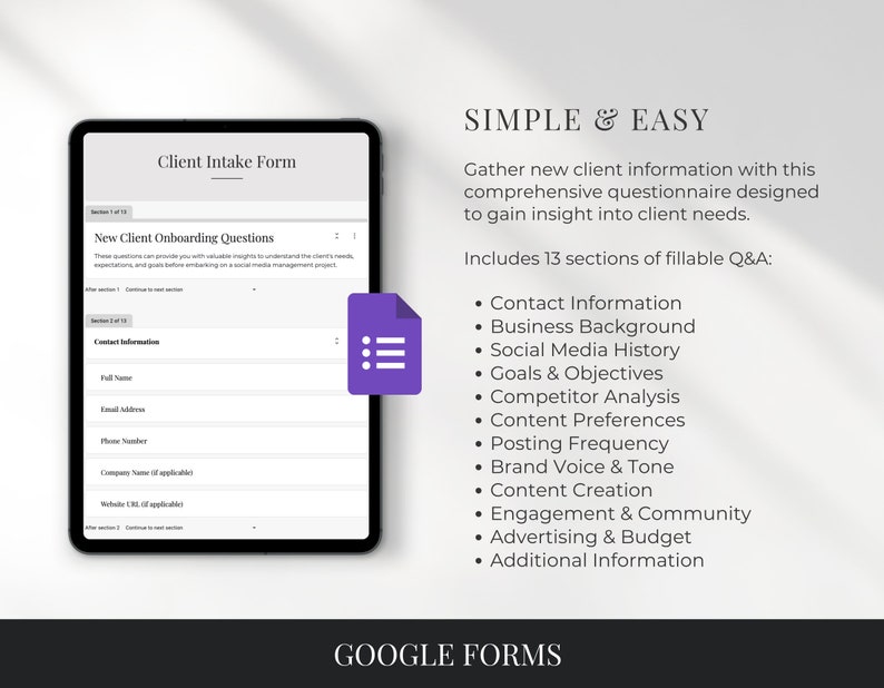 Social Media Manager Intake Form | Google Form - Etsy