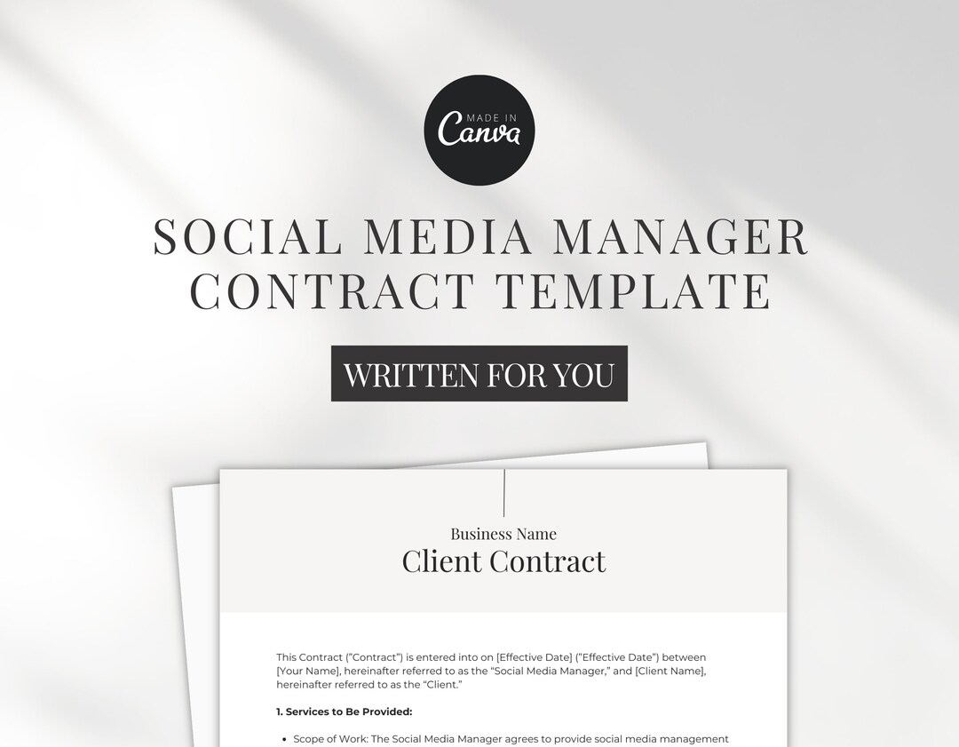 Social Media Manager Contract | Canva Template - Etsy