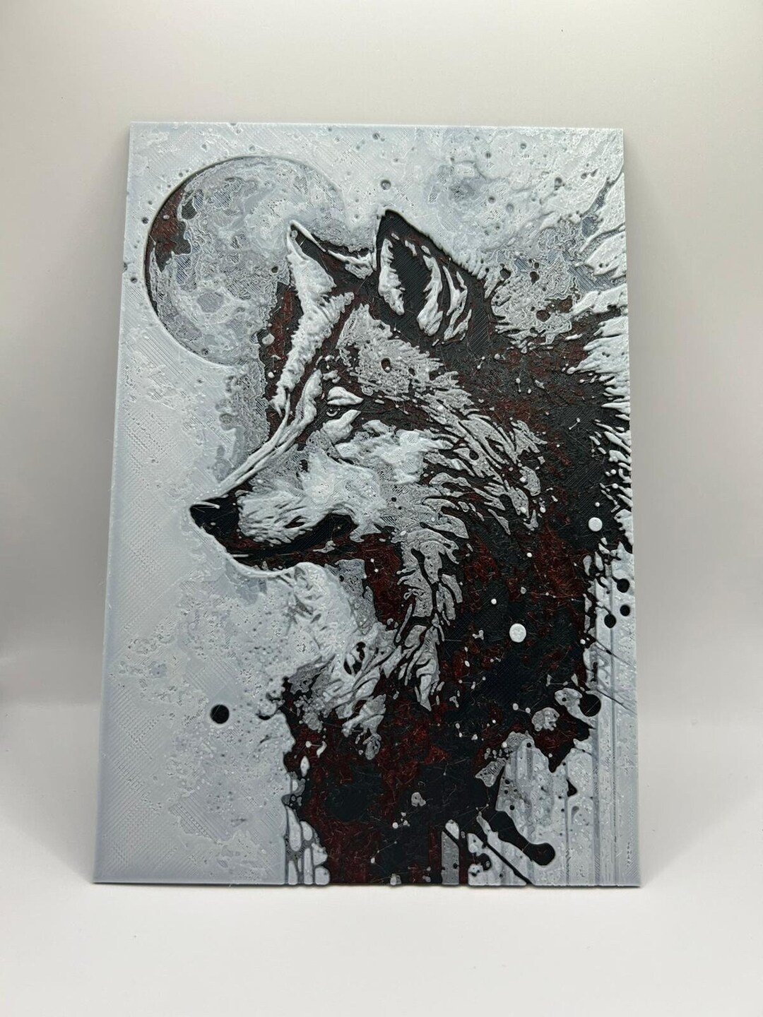 Lone Wolf Blood Moon 3d Print Textured Black White and Red 3d Printed ...