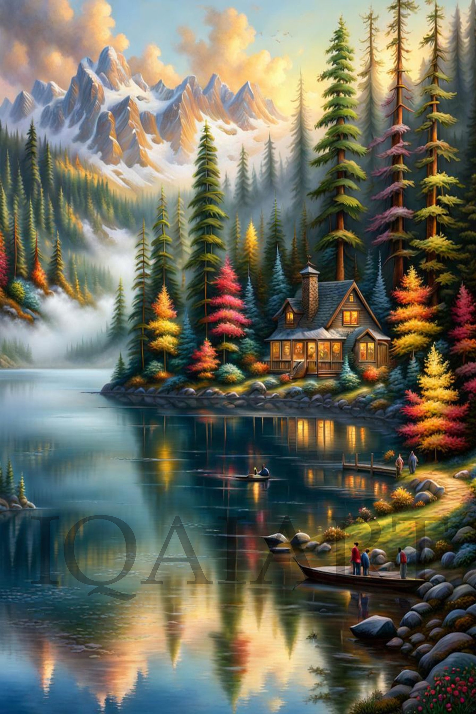 Thomas Kinkade Inspired River Landscape, Thomas Kinkade Art, Digital ...