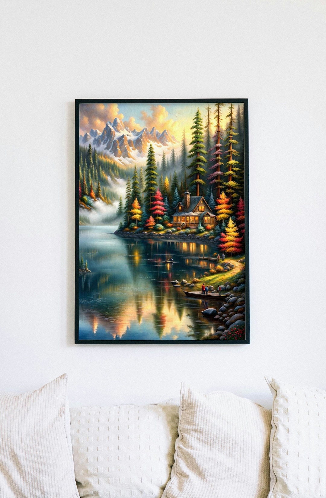 Thomas Kinkade Inspired River Landscape, Thomas Kinkade Art, Digital ...