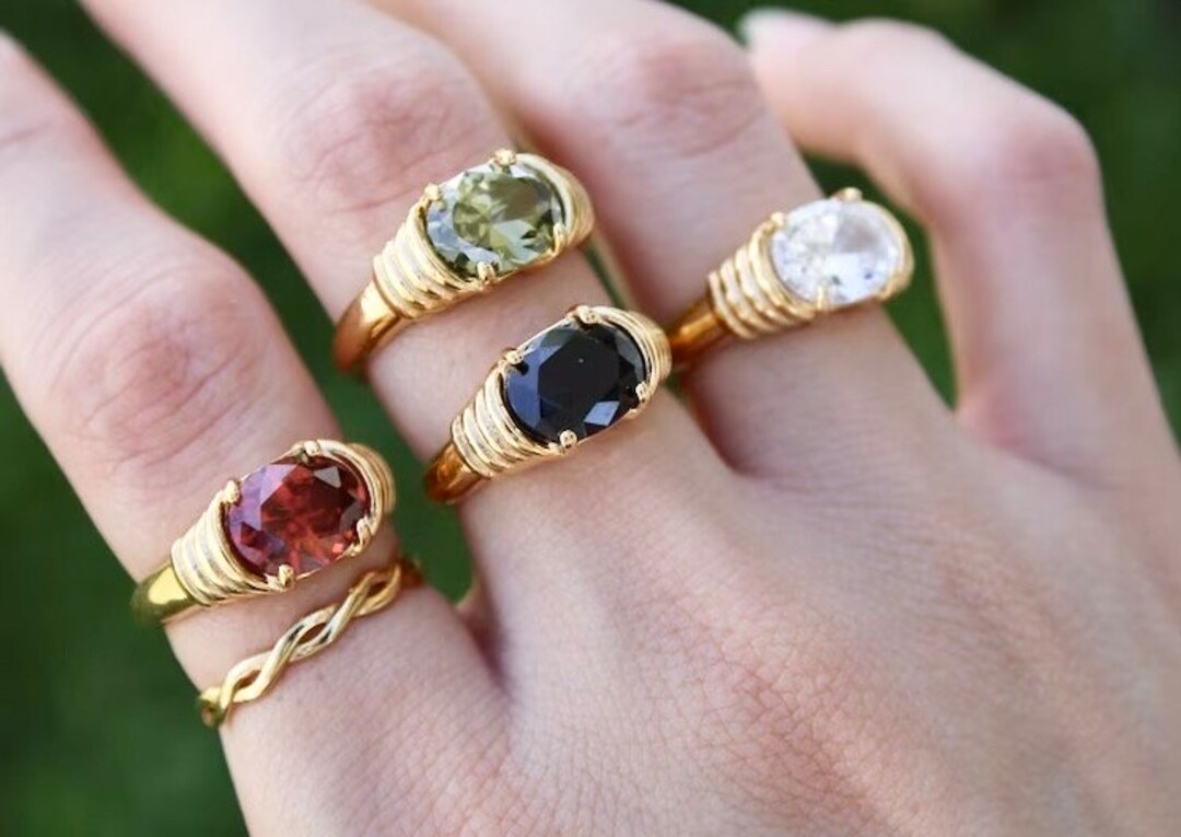Dainty Colourful Rings, Diamond Twist Gold Vintage, Gem Signet Ring ...