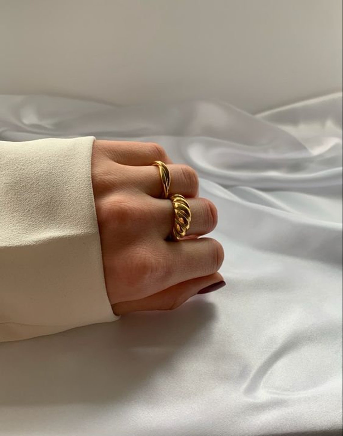 Gold Croissant Ring, Aesthetic Stacking Ring, Trendy Statement Ring ...