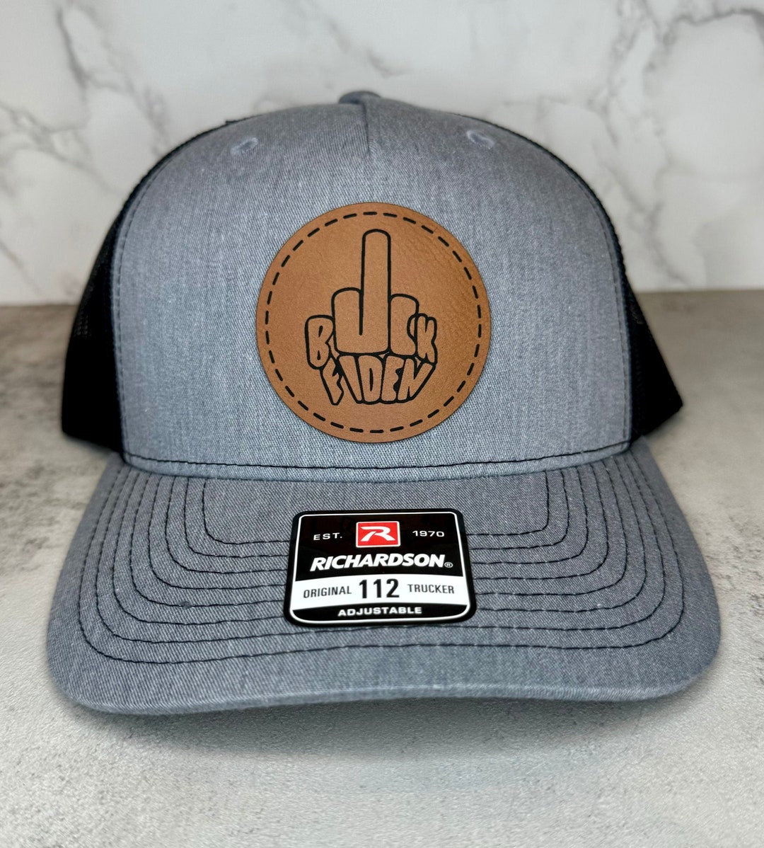 Custom Trucker Leather Patch Hat Laser Engraved, Richardson 112 ...