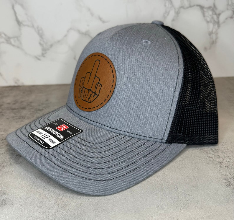 Custom Trucker Leather Patch Hat Laser Engraved, Richardson 112 ...