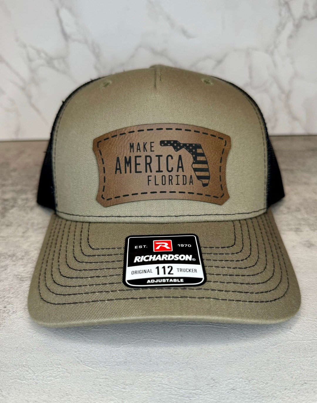 Custom Trucker Leather Patch Hat Laser Engraved, Richardson 112 ...
