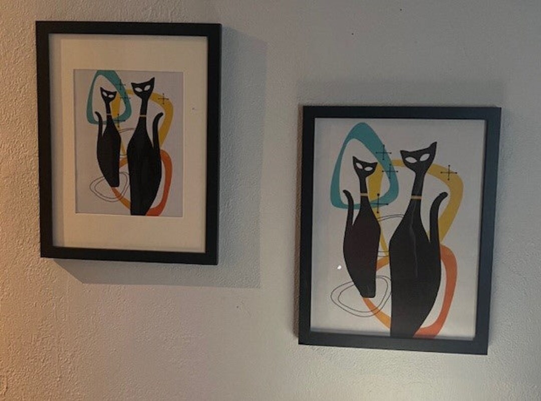MCM Atomic Era Black Cats Sitting Printed Canvas Artwork - Etsy