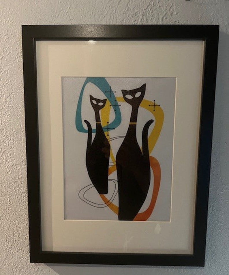 MCM Atomic Era Black Cats Sitting Printed Canvas Artwork - Etsy