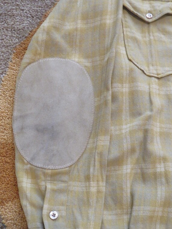 1960s Pendleton Yellow Plaid Elbow Patch Wool Flannel… - Gem