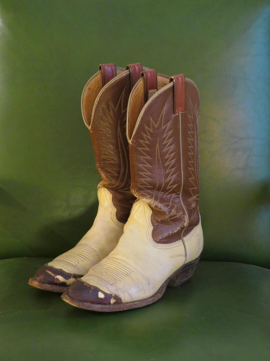 1970s Nocona Leather White Brown Two-tone Cowboy Boots Size 8.5-9 - Etsy