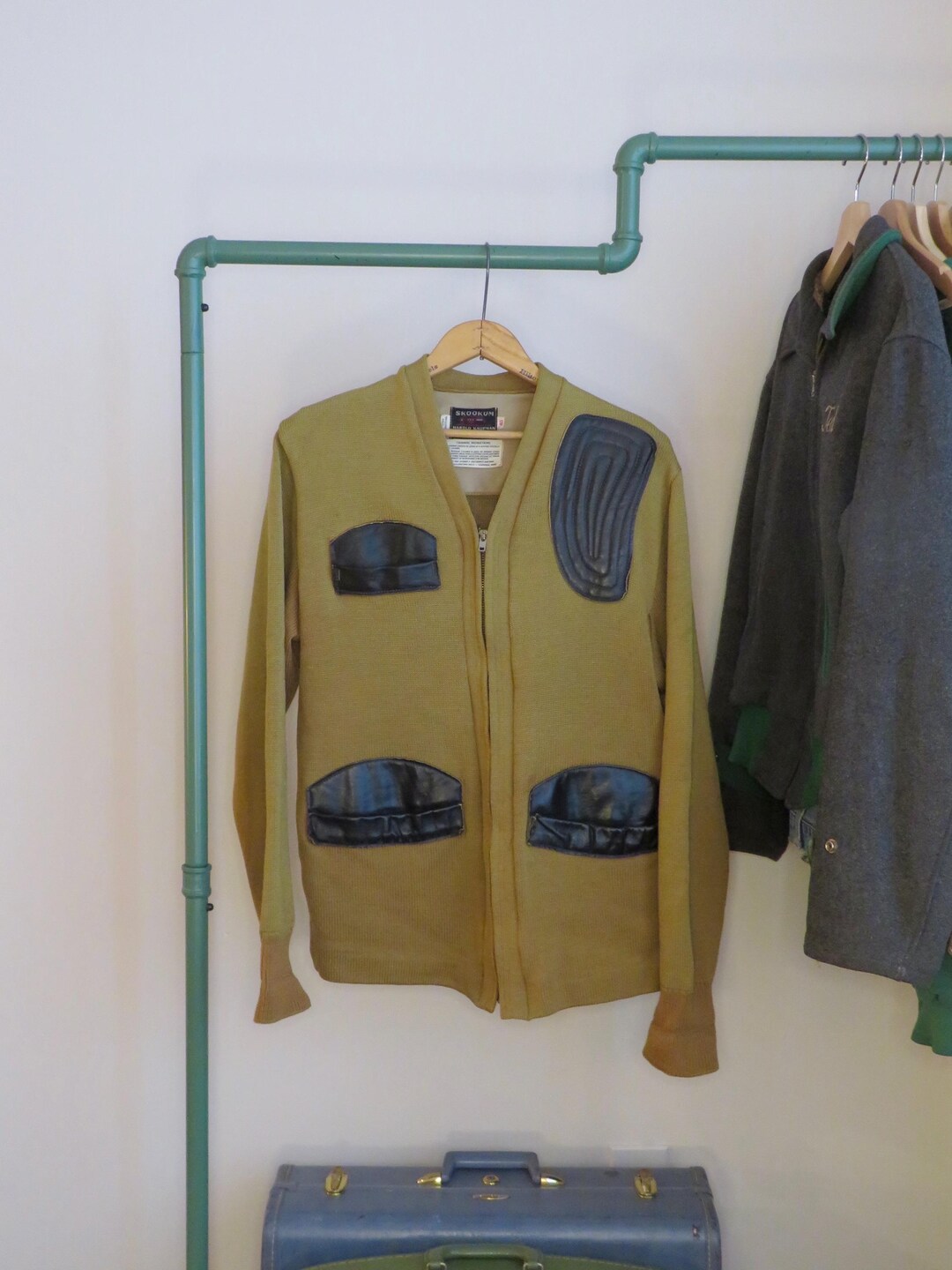 1960s Skookum Harold Kaufman Yellow Leather Accent Shooting Cardigan ...