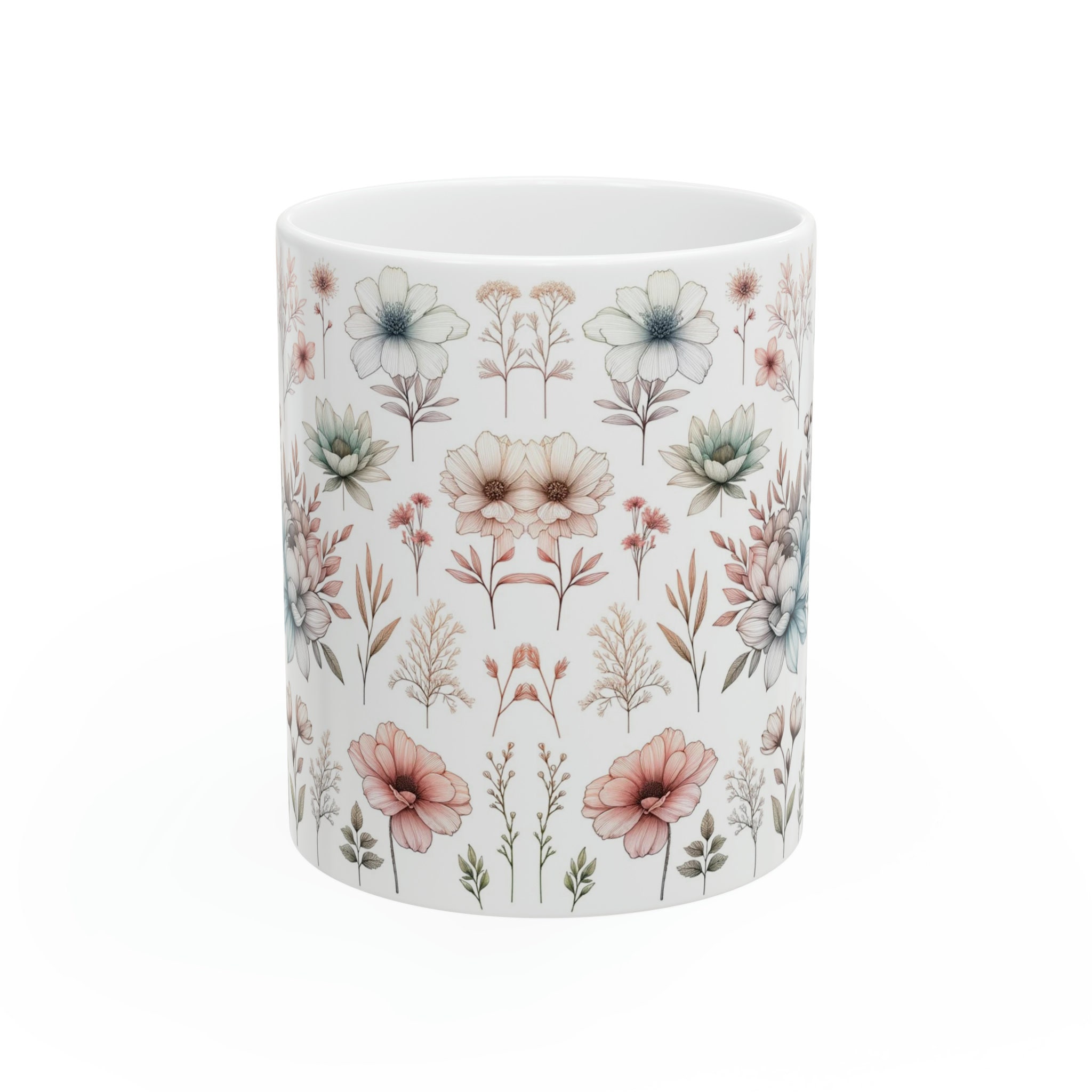 Flower Pattern Ceramic 11oz Coffee Mug, Custom Print Mug, Bestselling ...