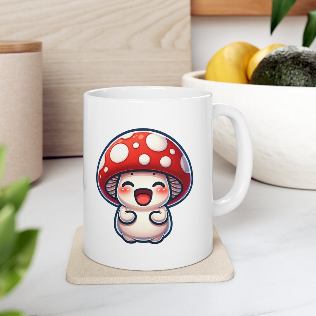 Funny Cute Mushroom Cartoons Mug, Cute Laughing Mushroom, Coffee Lover ...